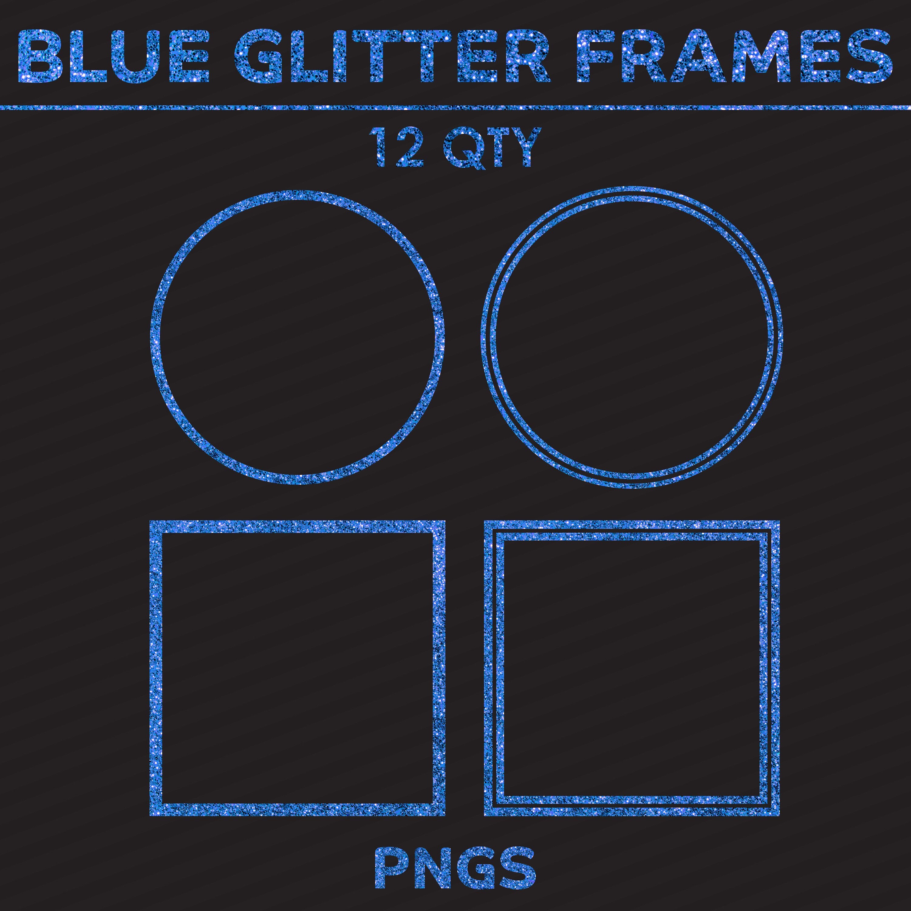 12 Blue Glitter Frames Clip Art Circle Square Sparkle - Etsy