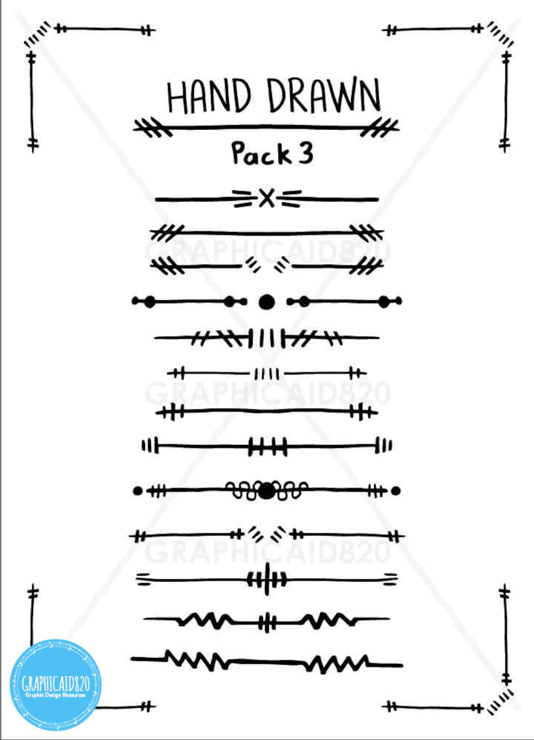 14 Hand Drawn Text Divider Clip Art - Pack 3 | Vector Header Decorative ...