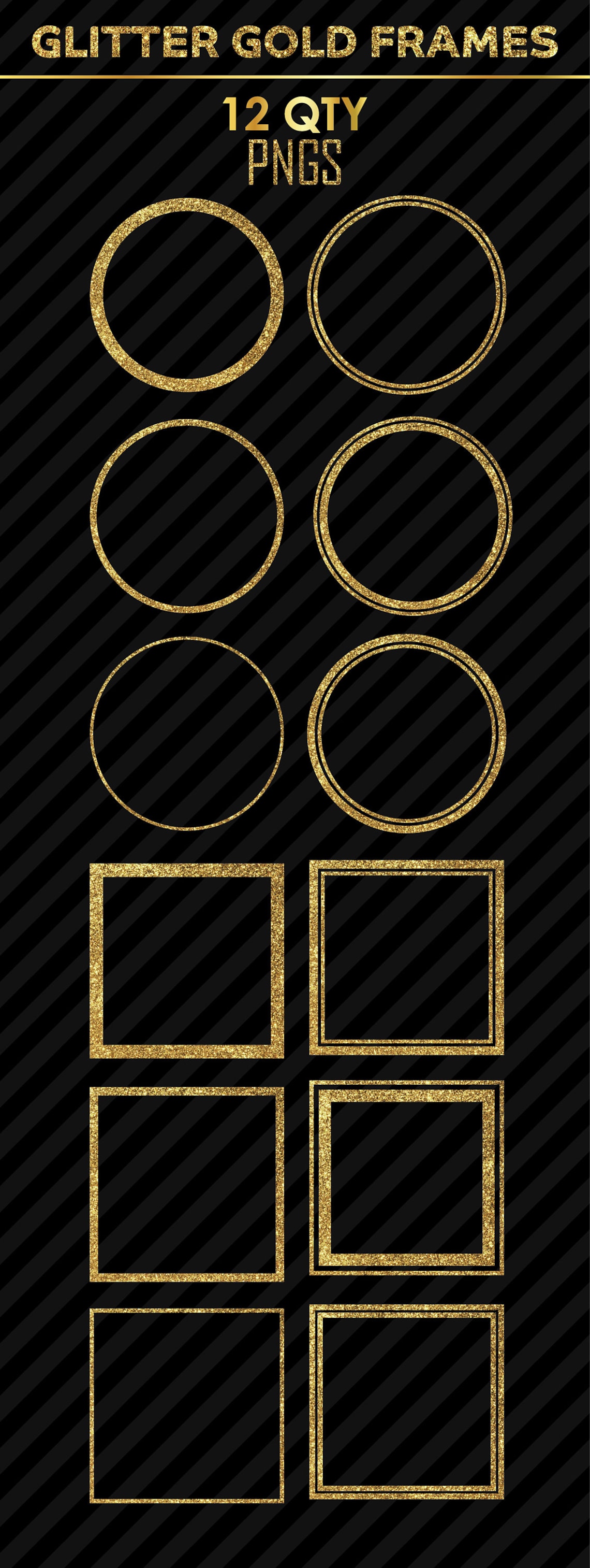 12 Gold Glitter Frames Clip Art Circle Square Sparkle - Etsy