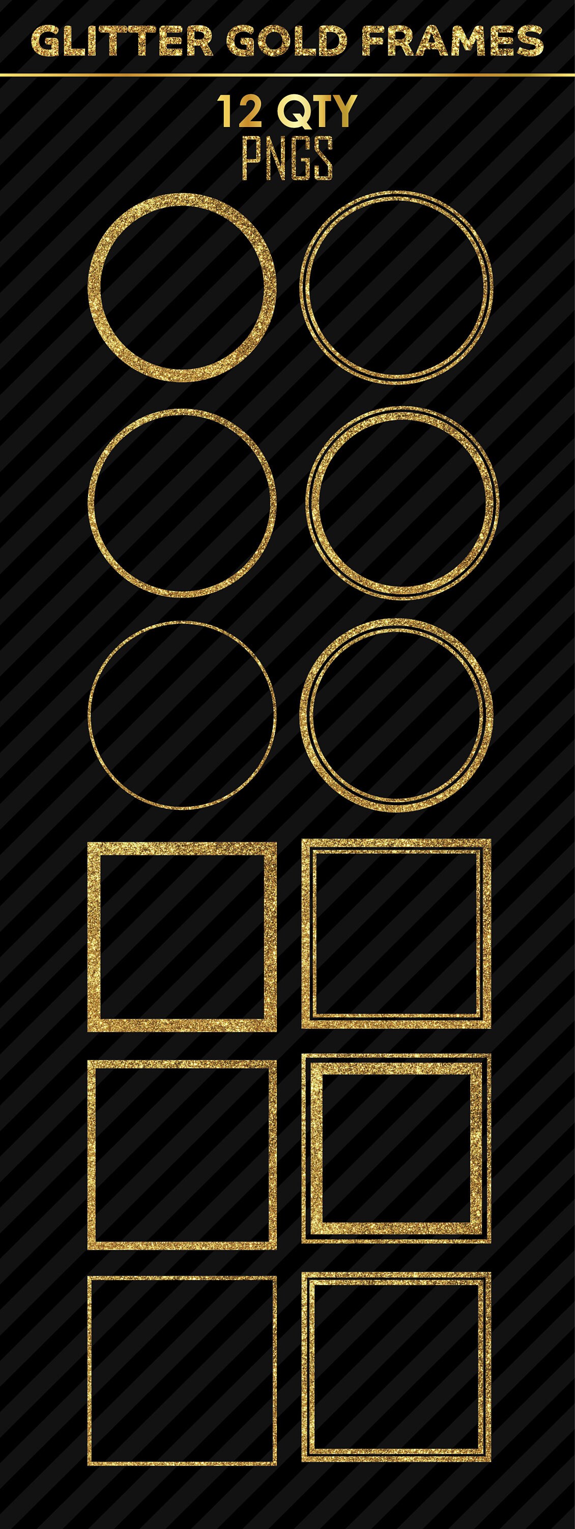 12 Gold Glitter Frames Clip Art Circle Square Sparkle - Etsy