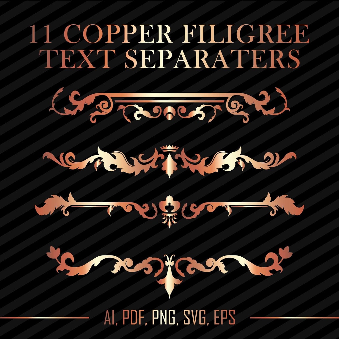 11 Copper Metallic Filigree Text Divider Clip Art | Elegant Header ...