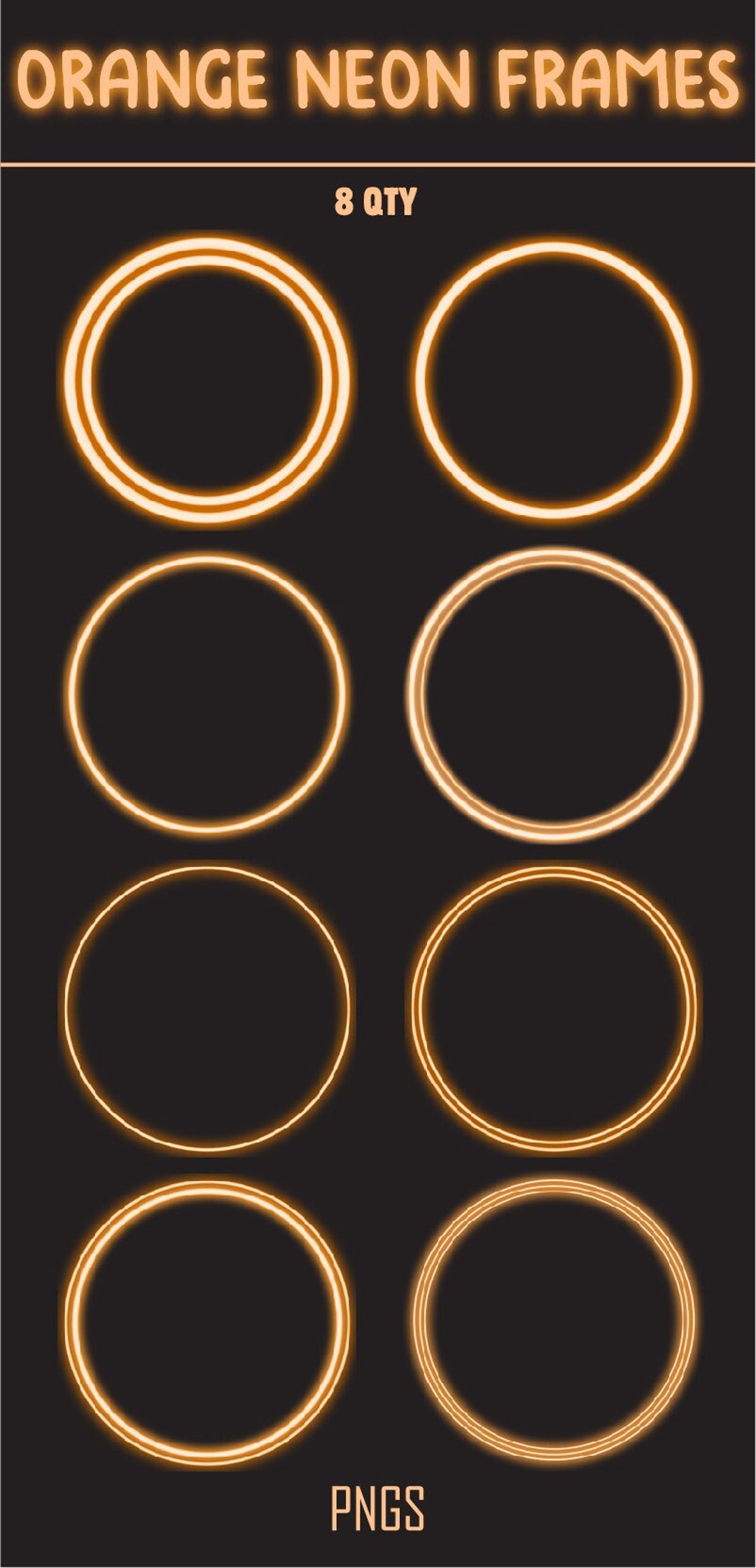 8 Neon Orange Frames Clip Art | Simple Geometric Circle Glowing Header ...