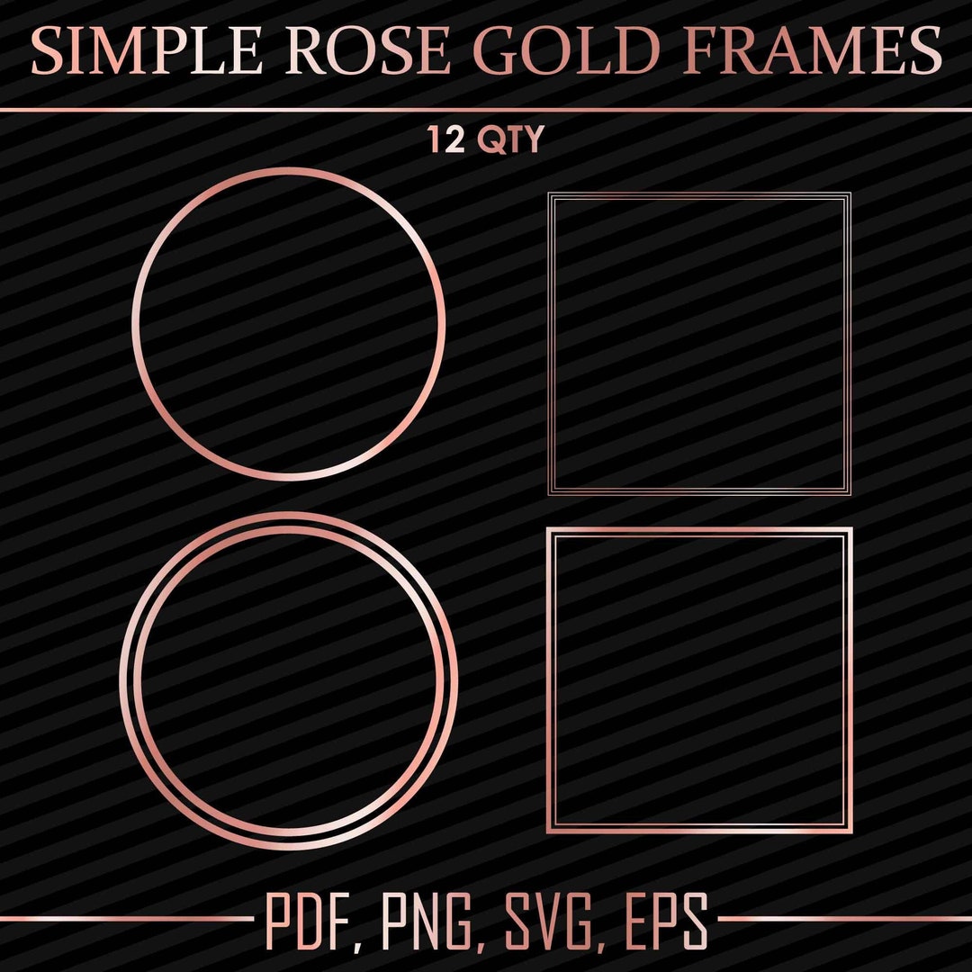 12 Metallic Rose Gold Border Frames Clip Art | Double Circle, Square ...