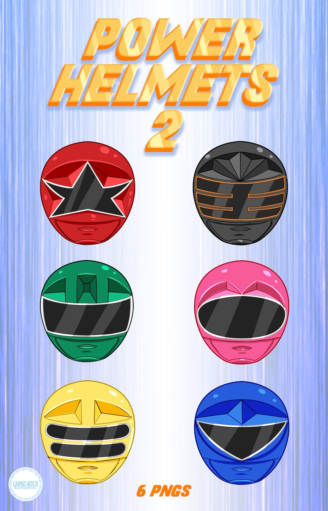 Power Helmets 2 Clip Art | Red, Green, Black, Pink, Yellow, Blue Helmet ...
