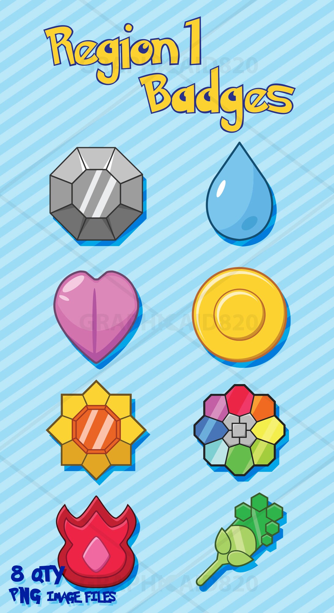 8 Pokemon Inspired Region 1 Kanto Badge Highres Image Files - Etsy