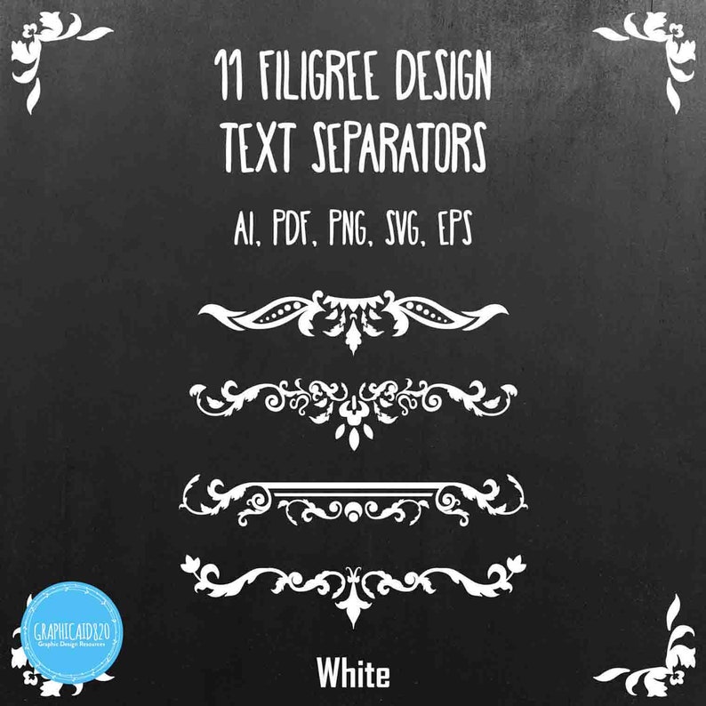 22 Black and White Filigree Text Divider Clip Art | Elegant Header ...