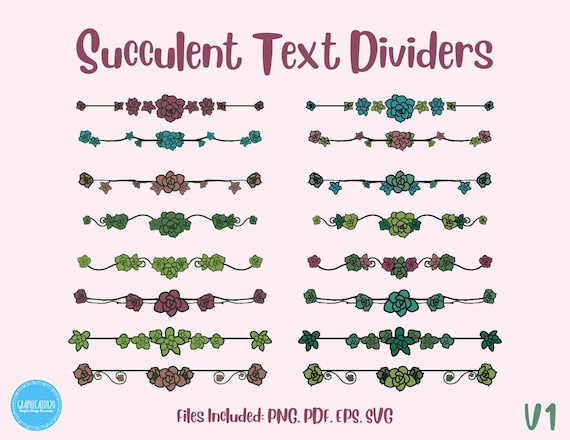 Vector Succulent Text Divider Header Decorative Digital Clip | Etsy