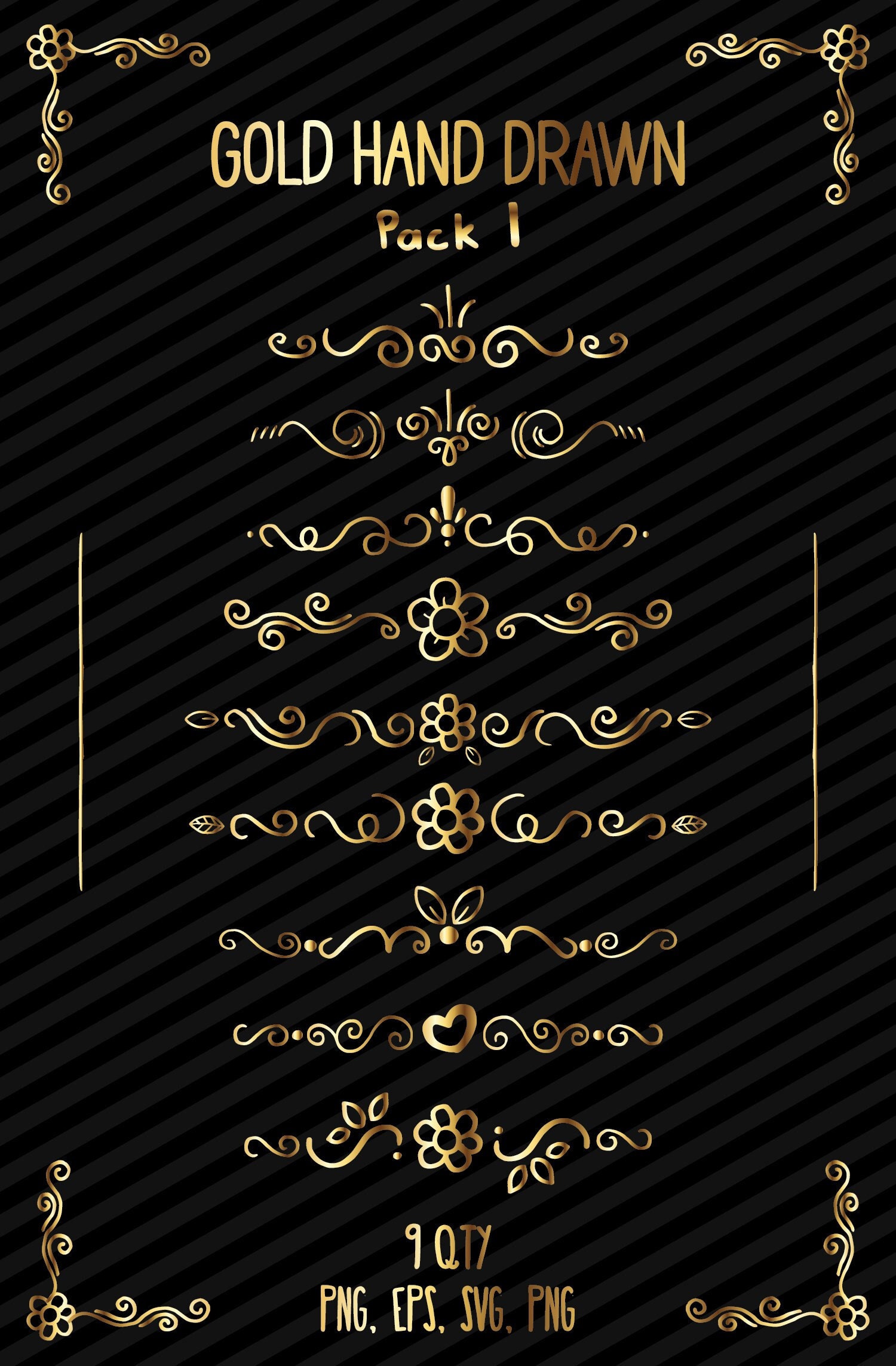 9 Gold Hand Drawn Doodle Text Divider Clip Art Floral - Etsy