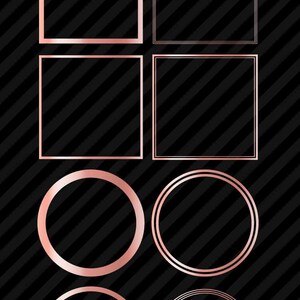 12 Metallic Rose Gold Border Frames Clip Art | Double Circle, Square ...