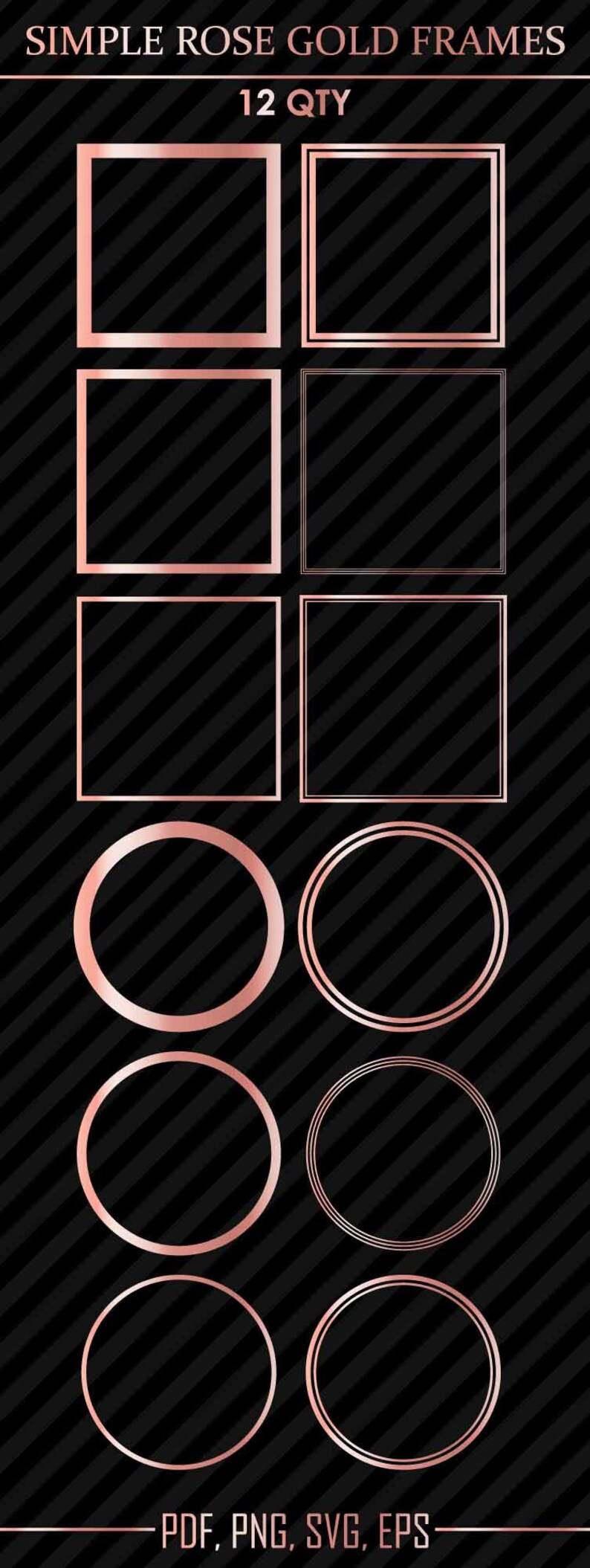 12 Metallic Rose Gold Border Frames Clip Art Double Circle - Etsy