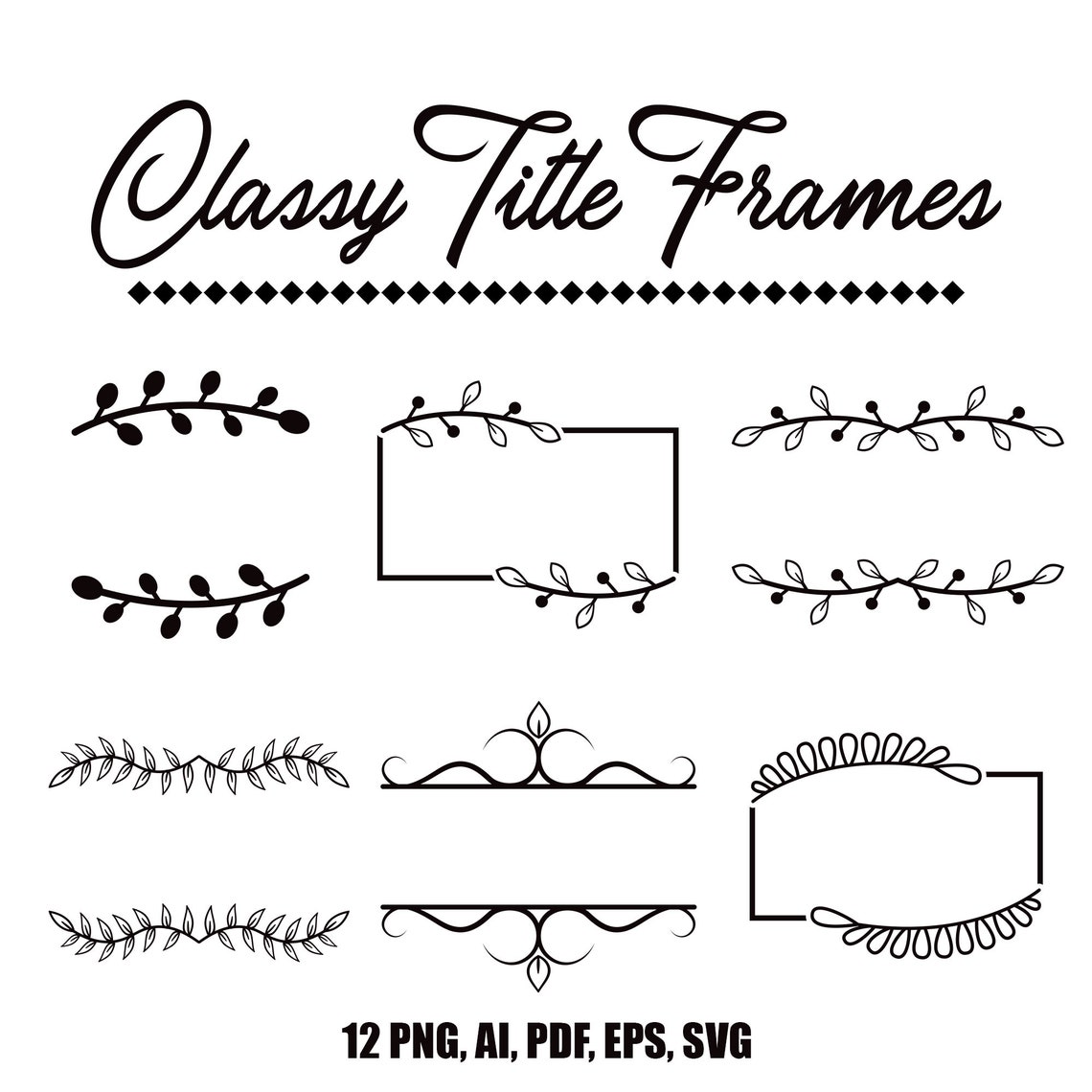 24 Black and White Border Frames Clip Art | Simple Floral Header Border ...