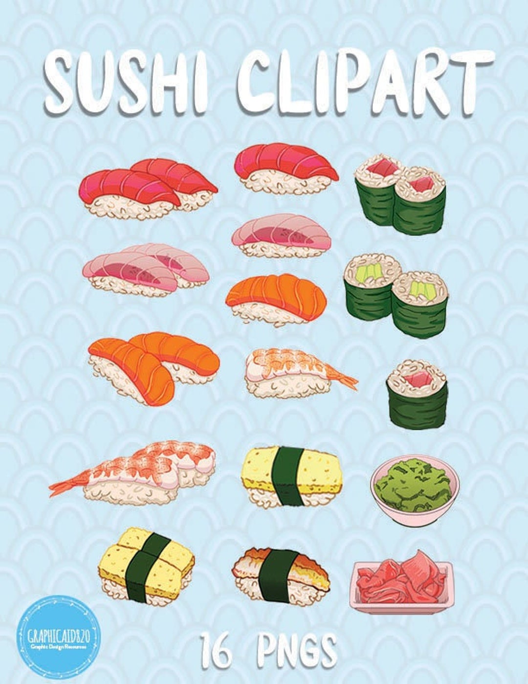Sushi Bundle Clip Art | Printable File PNG | Japanese Food PNG | Sushi ...