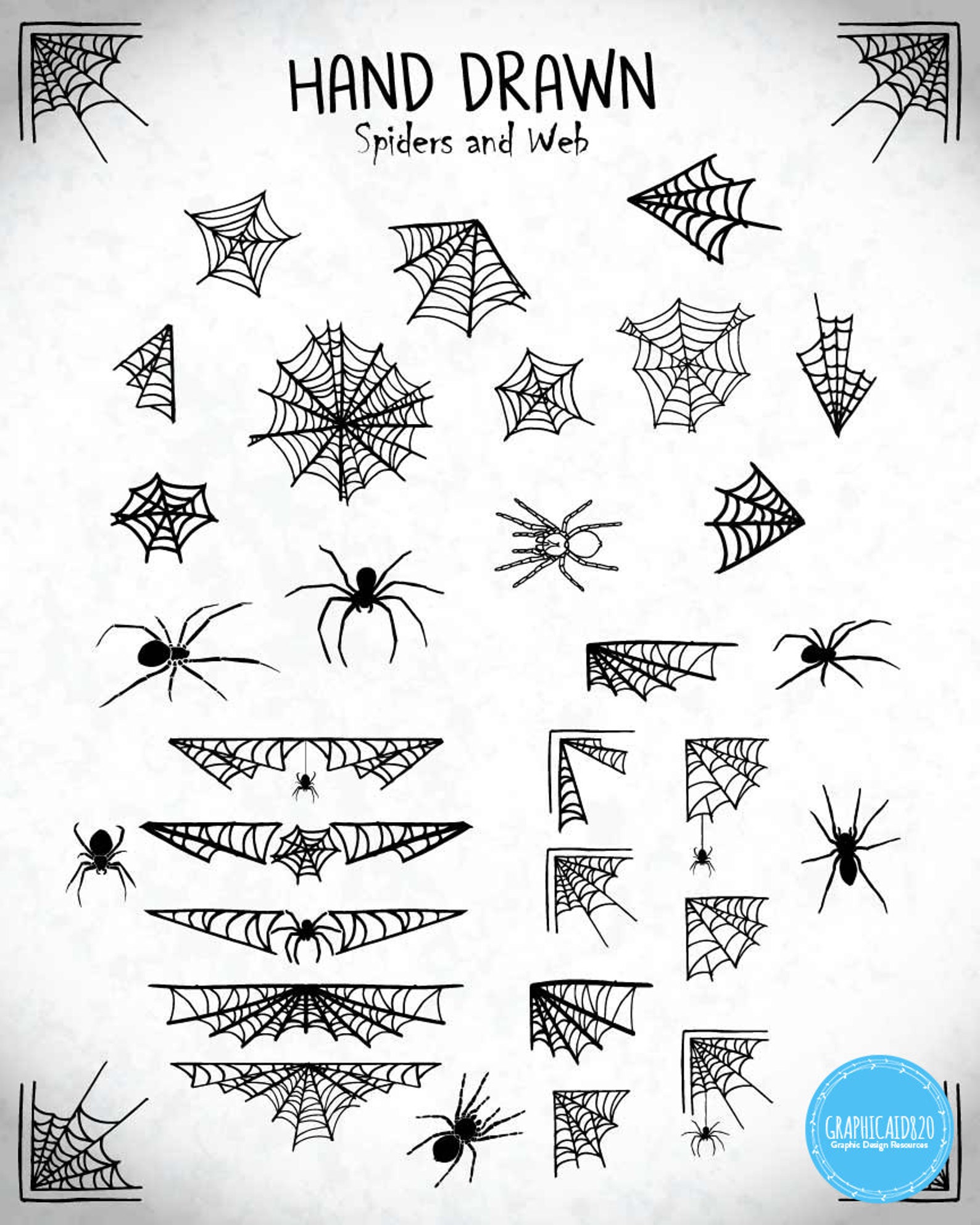 Hand Drawn Spiders and Webs Doodle Vector Elements Clip Art - Etsy