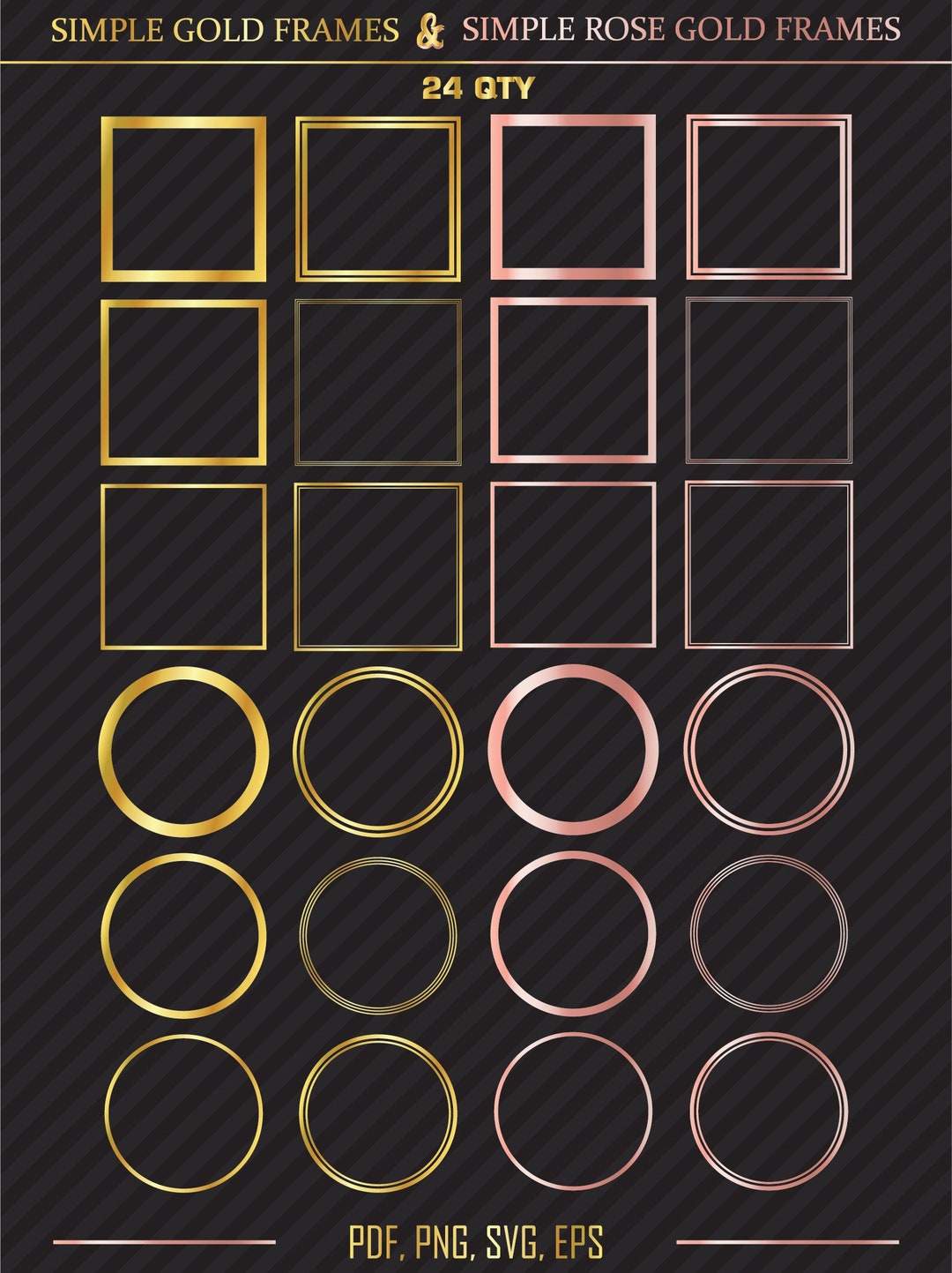 24 Simple Metallic Gold and Rose Gold Frames Clip Art | Circle, Square ...