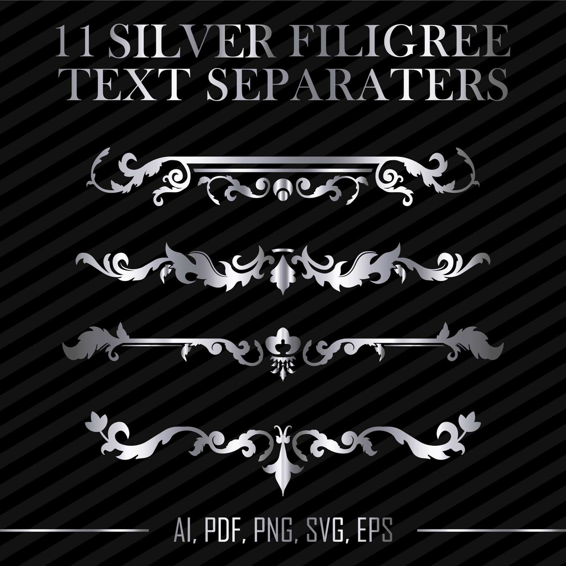 11 Silver Metallic Filigree Text Divider Clip Art | Elegant Header ...
