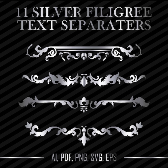 11 Silver Metallic Filigree Text Divider Clip Art Elegant - Etsy