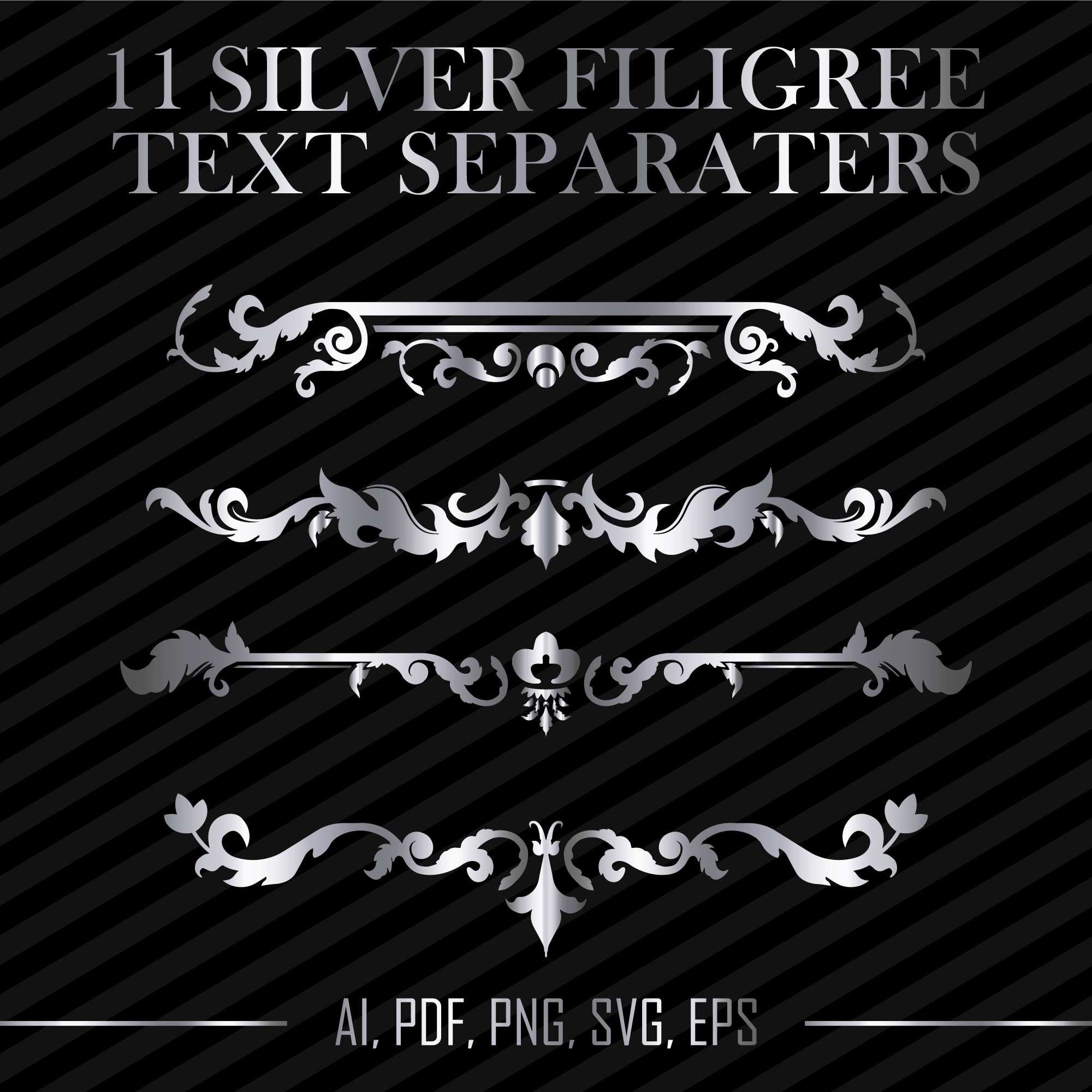 11 Silver Metallic Filigree Text Divider Clip Art | Elegant Header ...