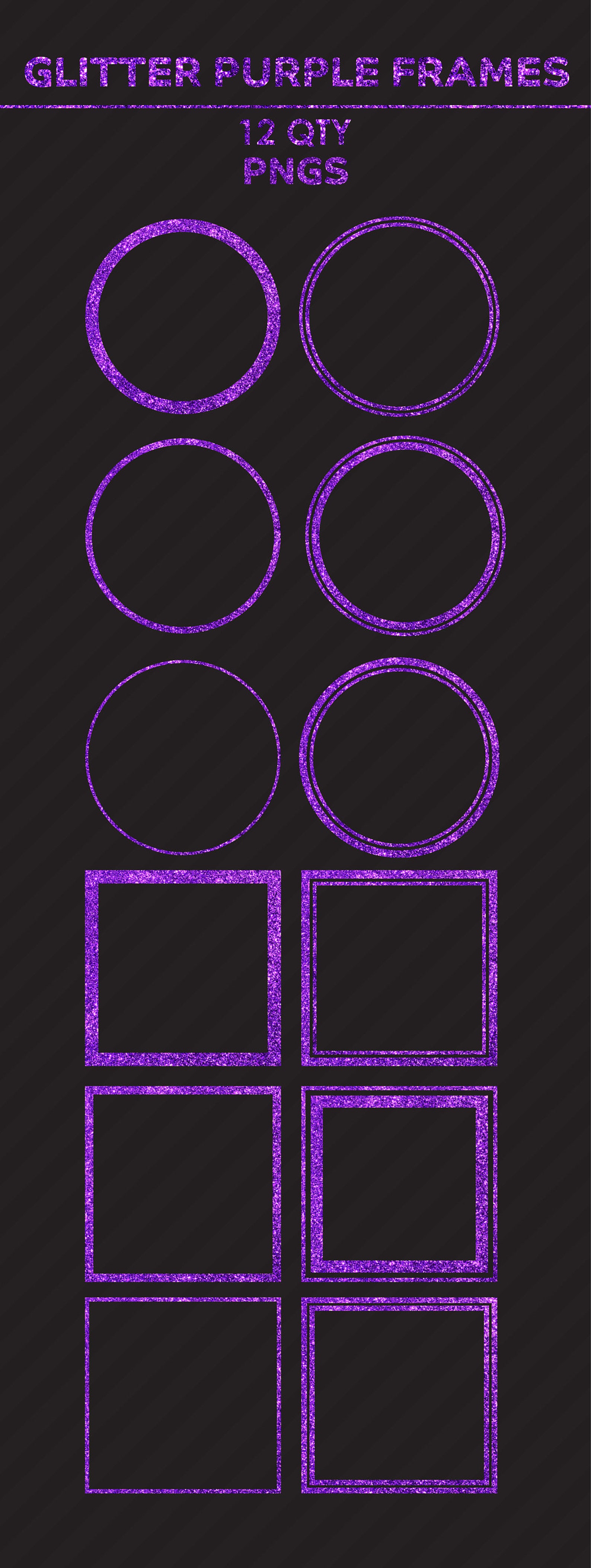 12 Purple Glitter Frames Clip Art Circle, Square Sparkle Header ...