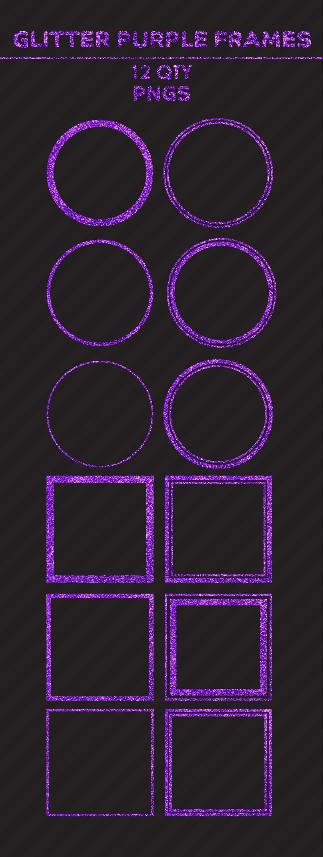 12 Purple Glitter Frames Clip Art Circle, Square Sparkle Header ...