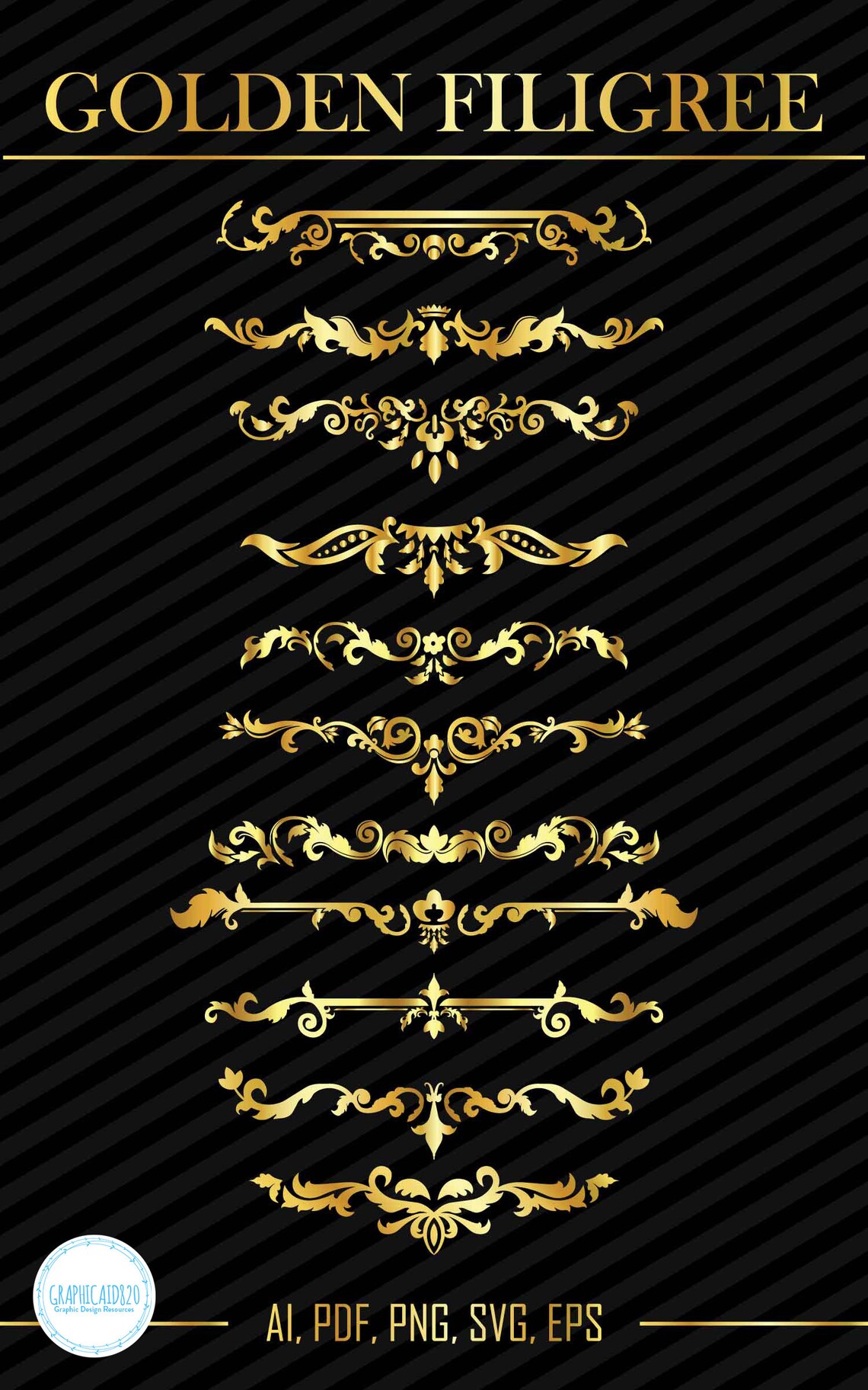 11 Gold Metallic Filigree Text Divider Clip Art Elegant | Etsy