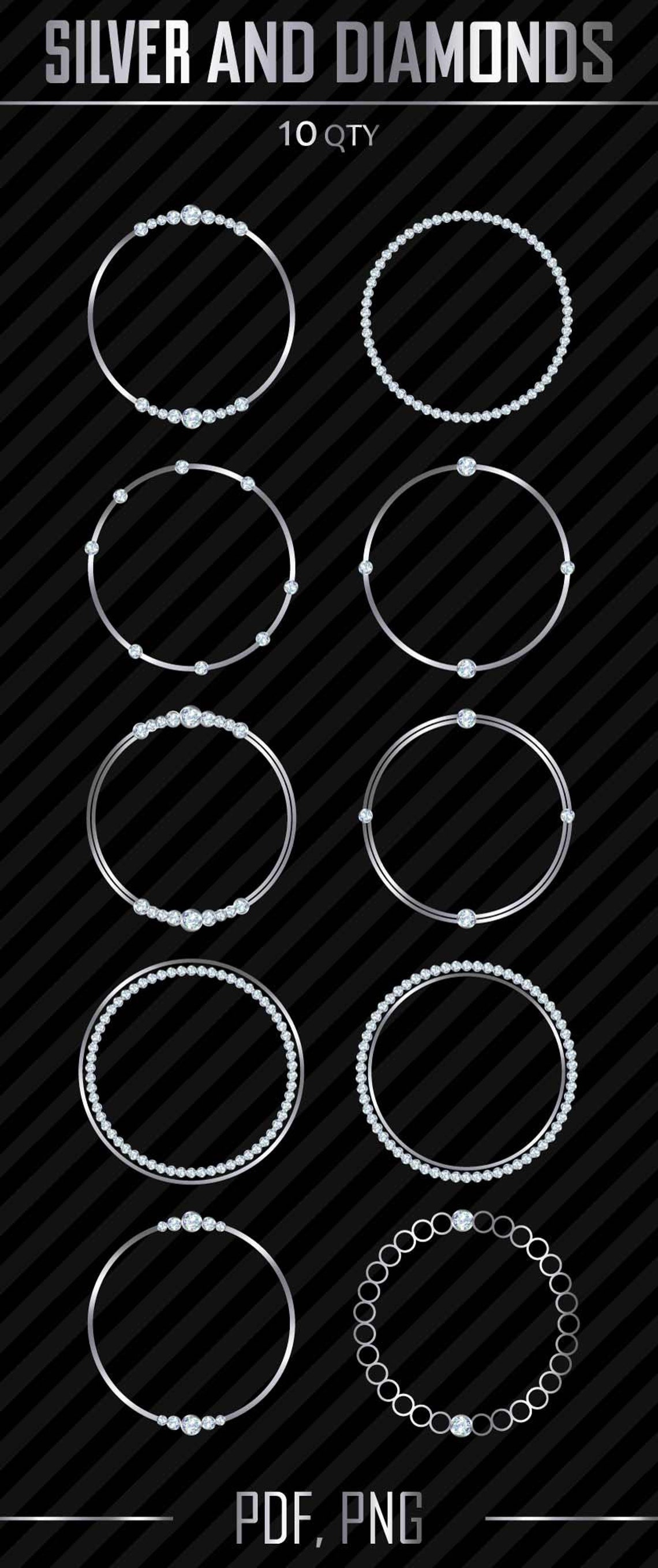 10 Metallic Silver and Diamond Circle Frames Clip Art Gems - Etsy