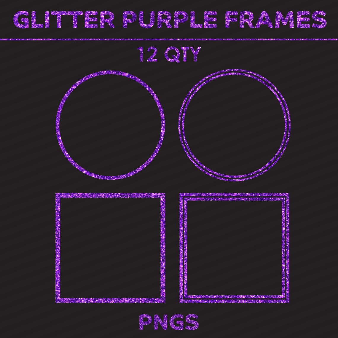 12 Purple Glitter Frames Clip Art Circle, Square Sparkle Header ...