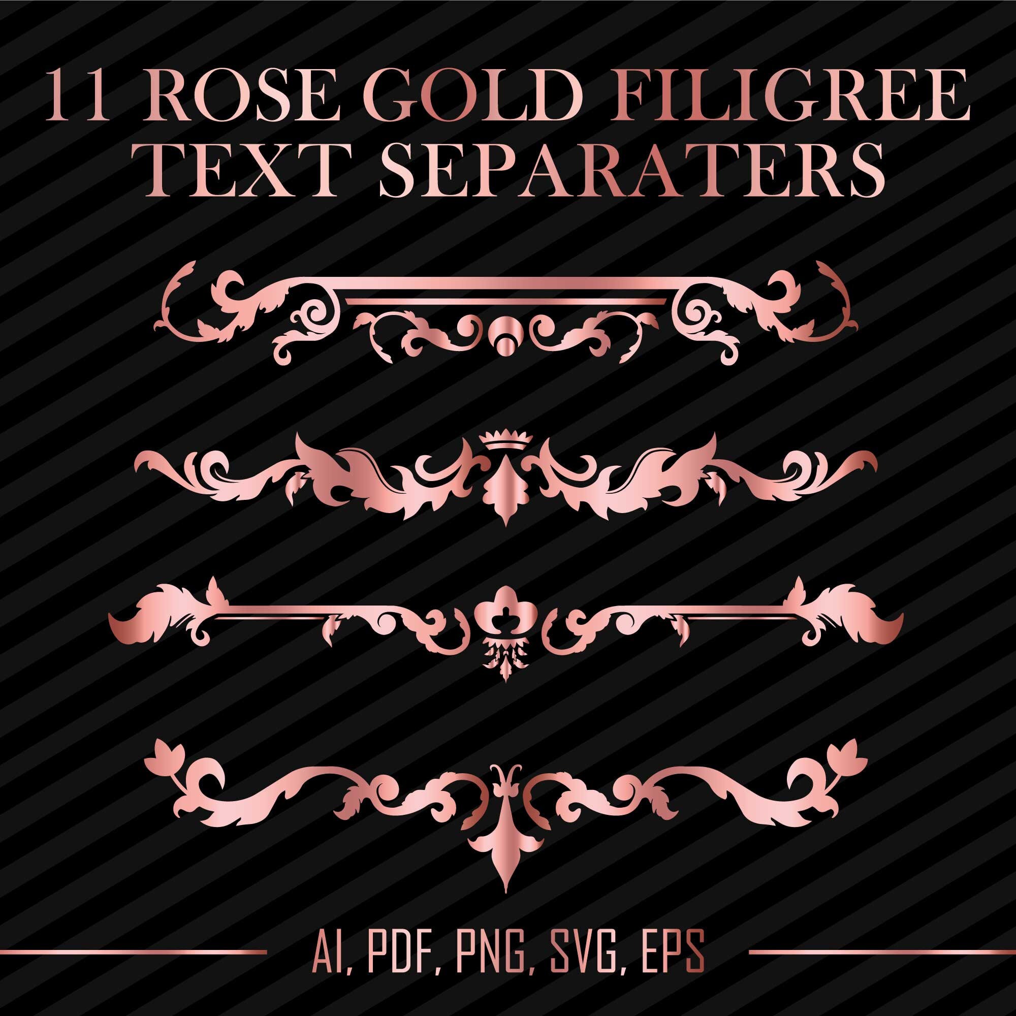 11 Rose Gold Metallic Filigree Text Divider Clip Art | Border Header ...