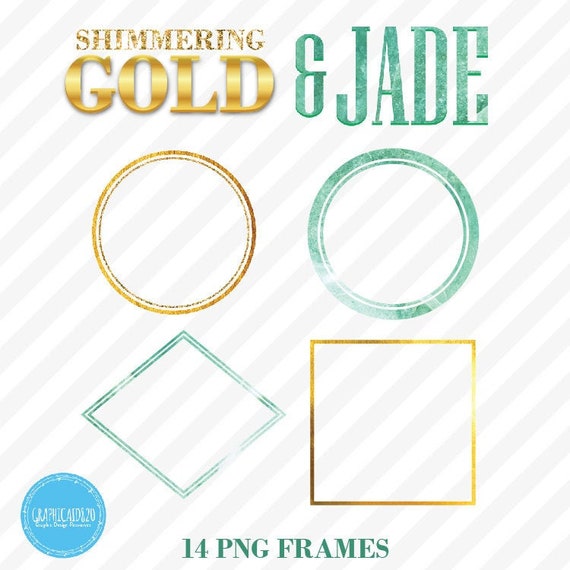 14 Metallic Gold and Jade Frames Png Clip Art Circle Square - Etsy