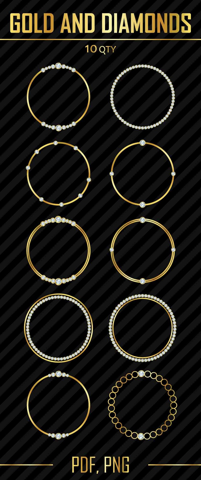 10 Metallic Gold and Diamond Circle Frames Clip Art Jewelry - Etsy