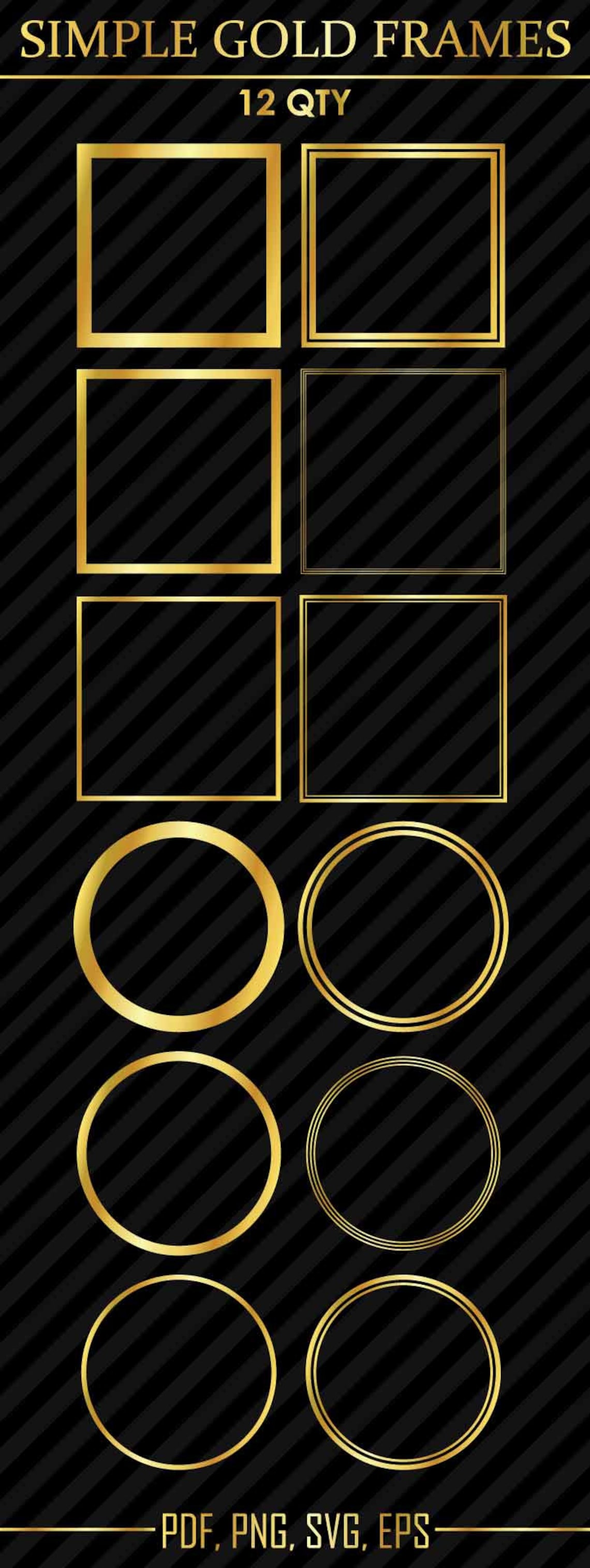 12 Metallic Gold Border Frames Clip Art | Double Circle, Square Simple ...