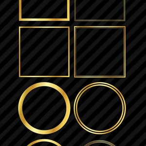 12 Metallic Gold Border Frames Clip Art | Double Circle, Square Simple ...