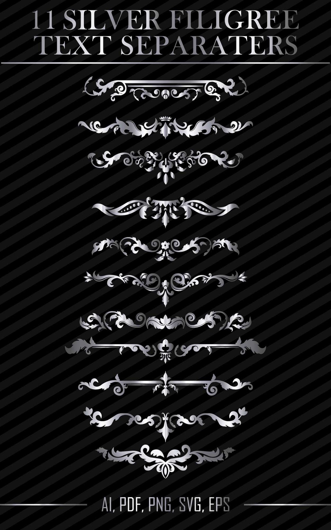 11 Silver Metallic Filigree Text Divider Clip Art Elegant - Etsy