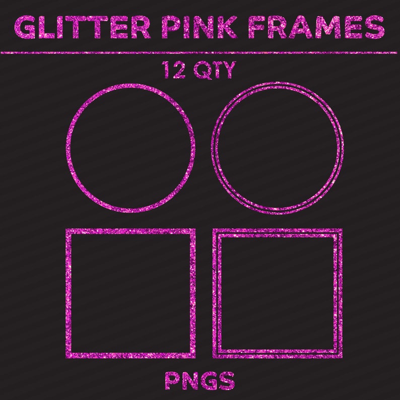 12 Pink Glitter Frames Clip Art Circle Square Sparkle - Etsy
