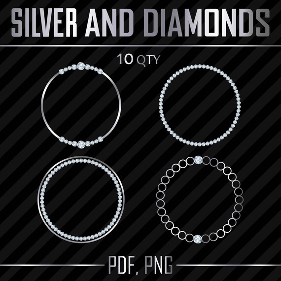 10 Metallic Silver and Diamond Circle Frames Clip Art Gems | Etsy