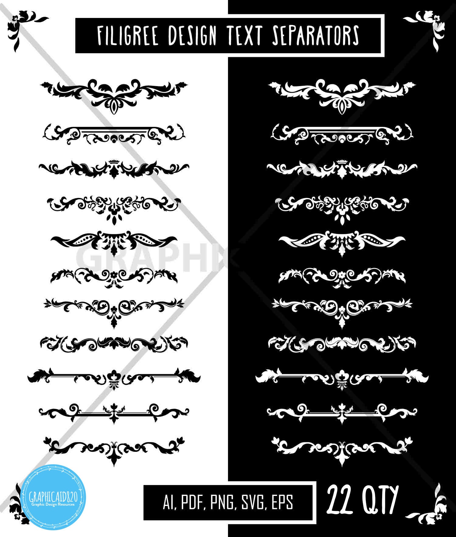 22 Black and White Filigree Text Divider Clip Art (Instant Download) - Etsy