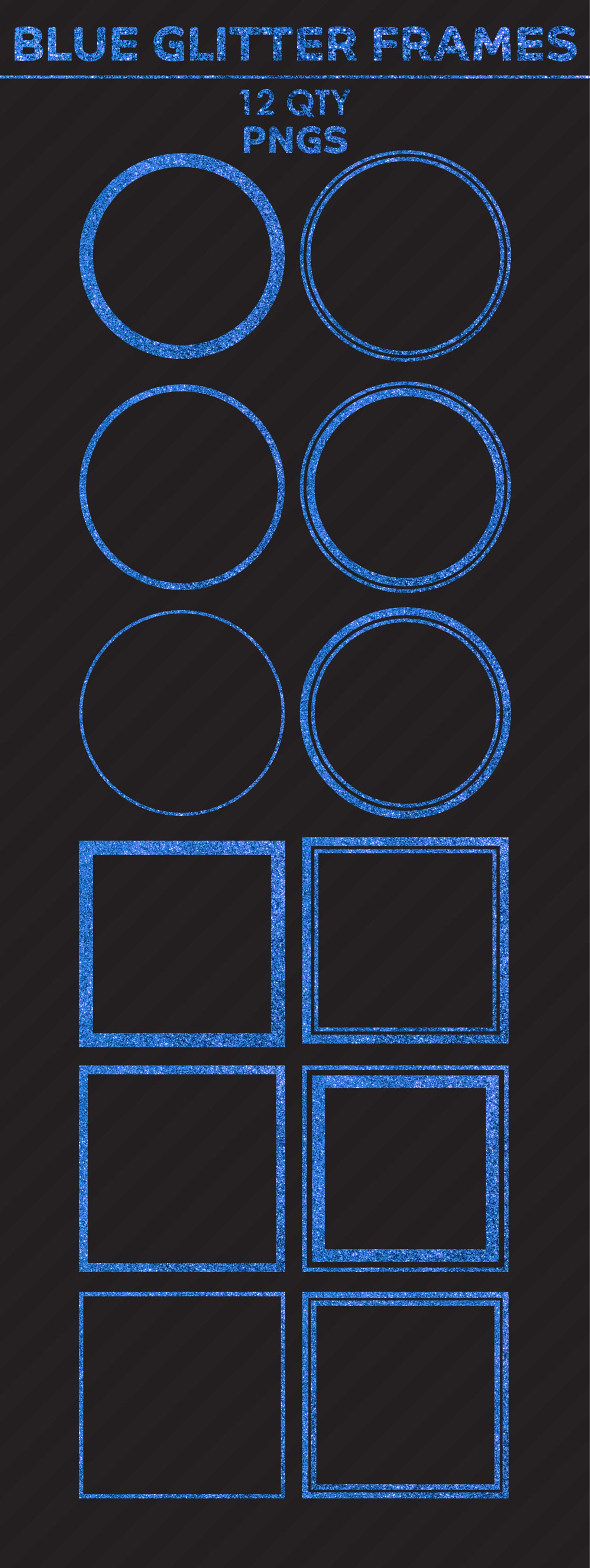 12 Blue Glitter Frames Clip Art Circle Square Sparkle - Etsy