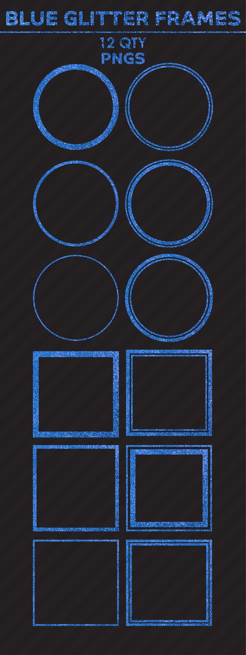 12 Blue Glitter Frames Clip Art Circle Square Sparkle - Etsy