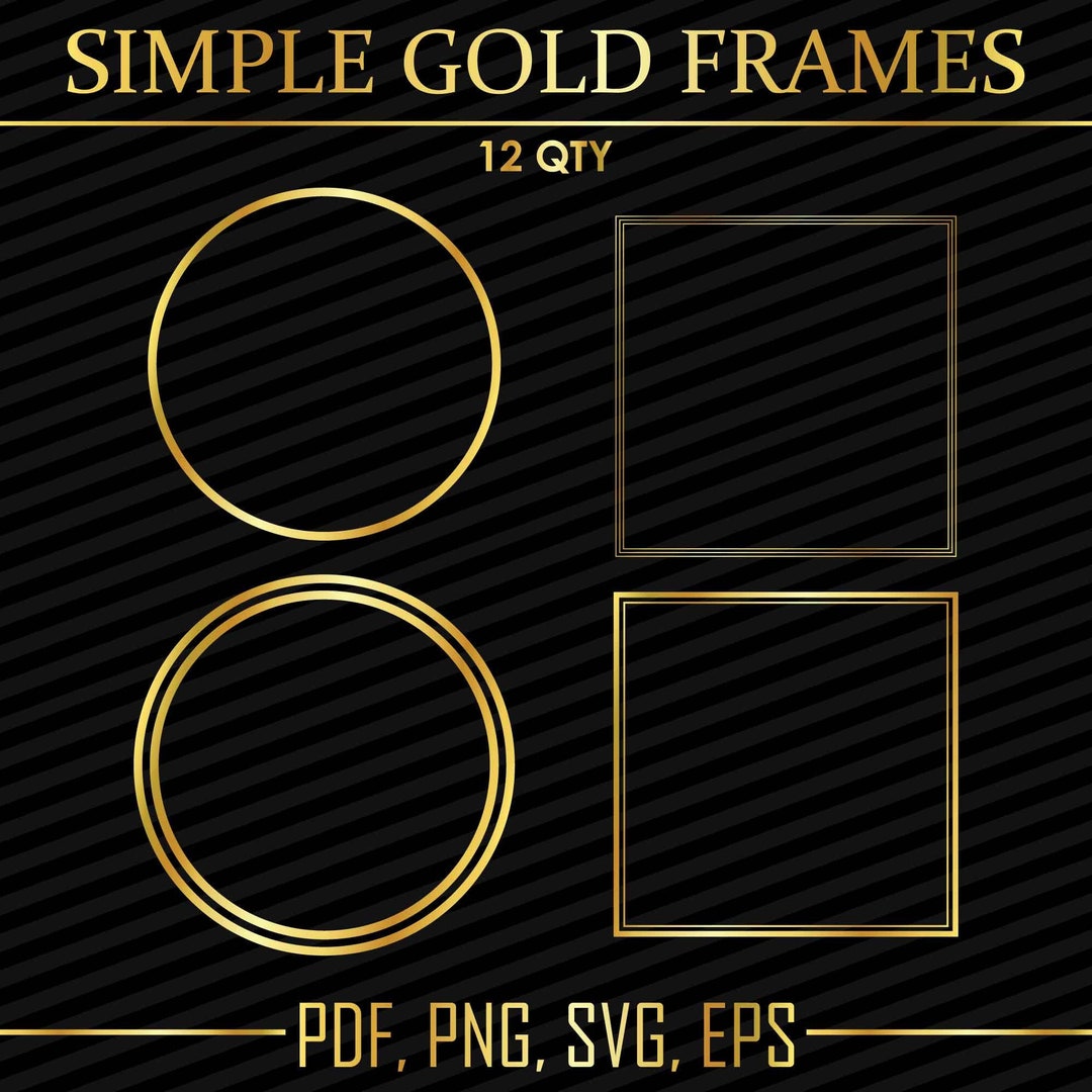 12 Metallic Gold Border Frames Clip Art | Double Circle, Square Simple ...