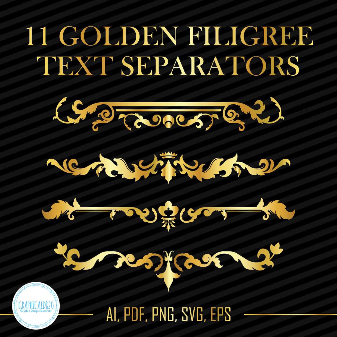 11 Gold Metallic Filigree Text Divider Clip Art Elegant Border Header ...