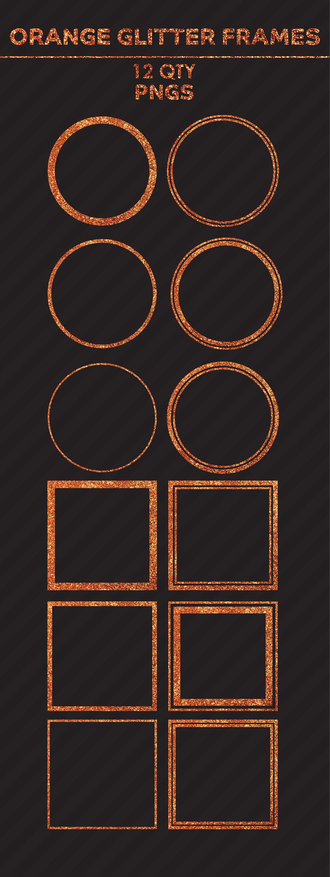 12 Orange Glitter Frames Clip Art Circle, Square Sparkle Header ...