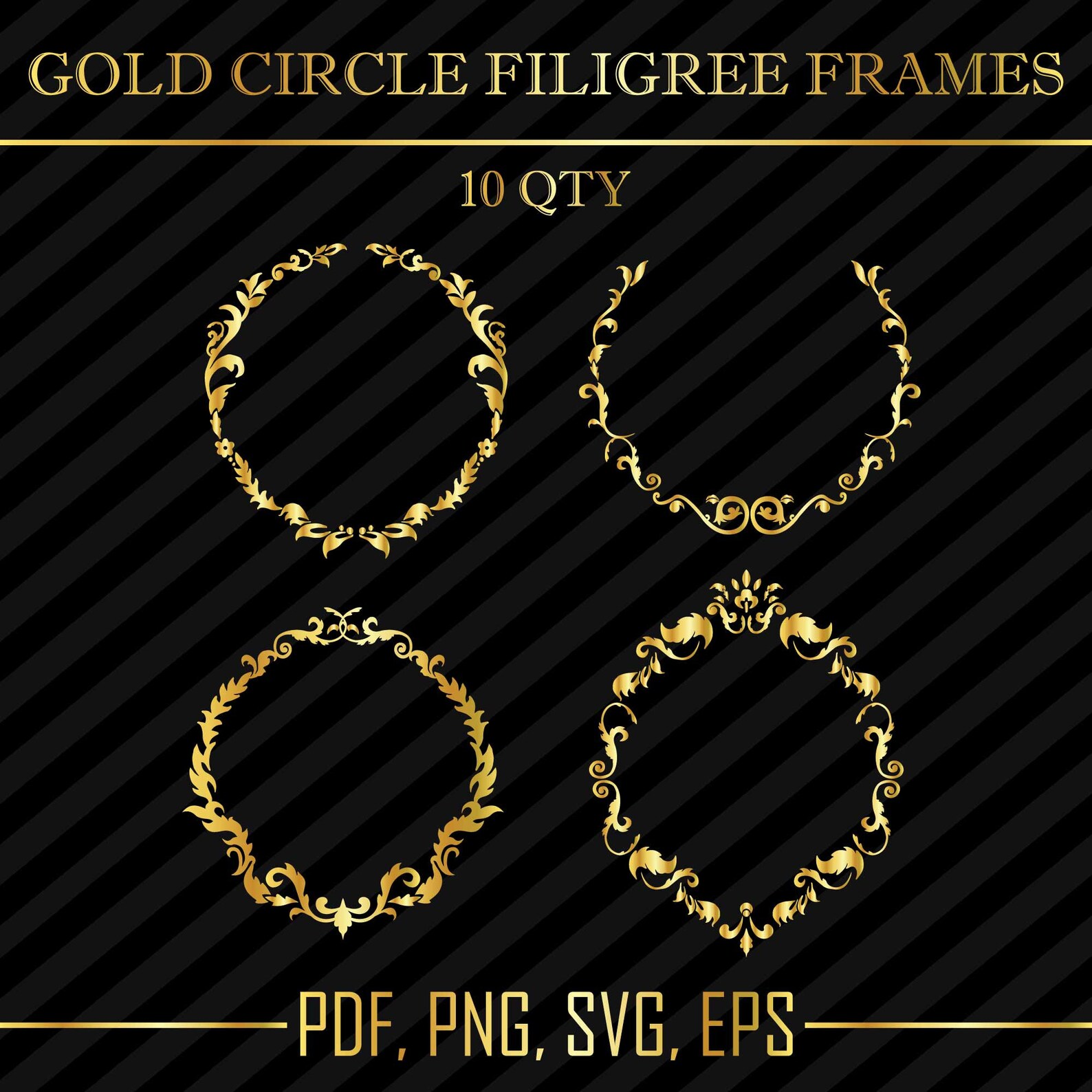 10 Filigree Metallic Gold Frames Clip Art Circle Flourish Header ...