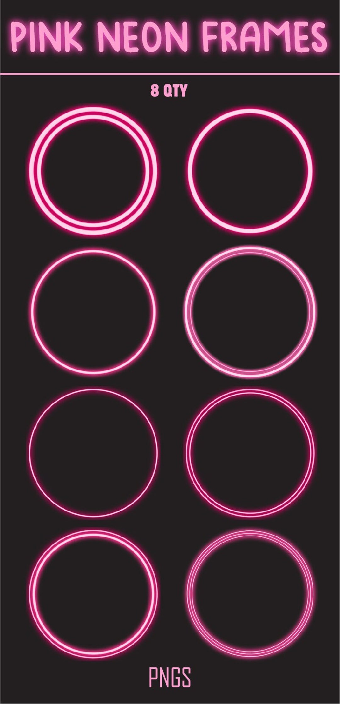8 Neon Pink Frames Clip Art | Simple Geometric Circle Glowing Header ...