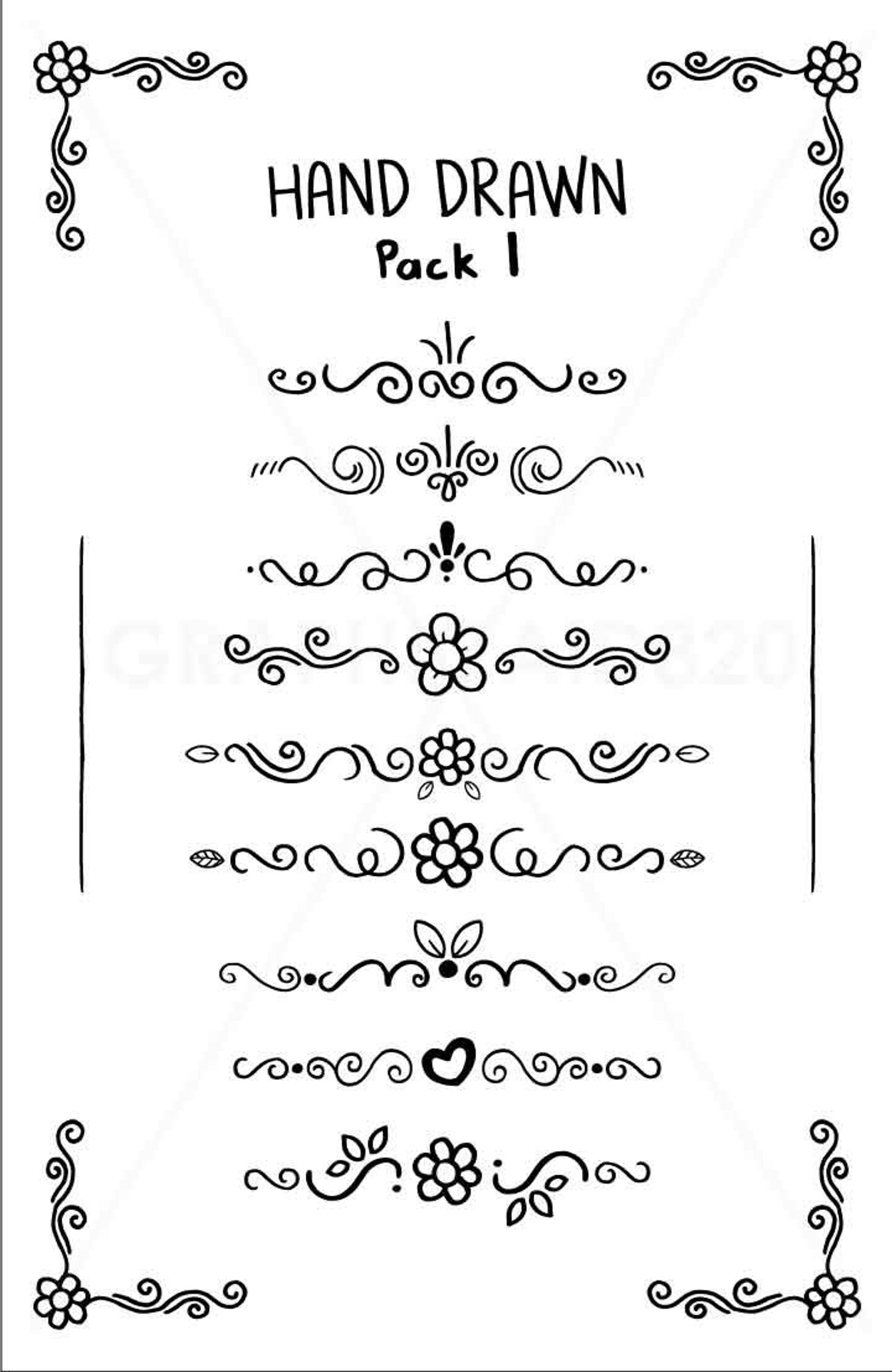 11 Hand Drawn Doodle Text Divider Clip Art Pack 1 Floral Header ...