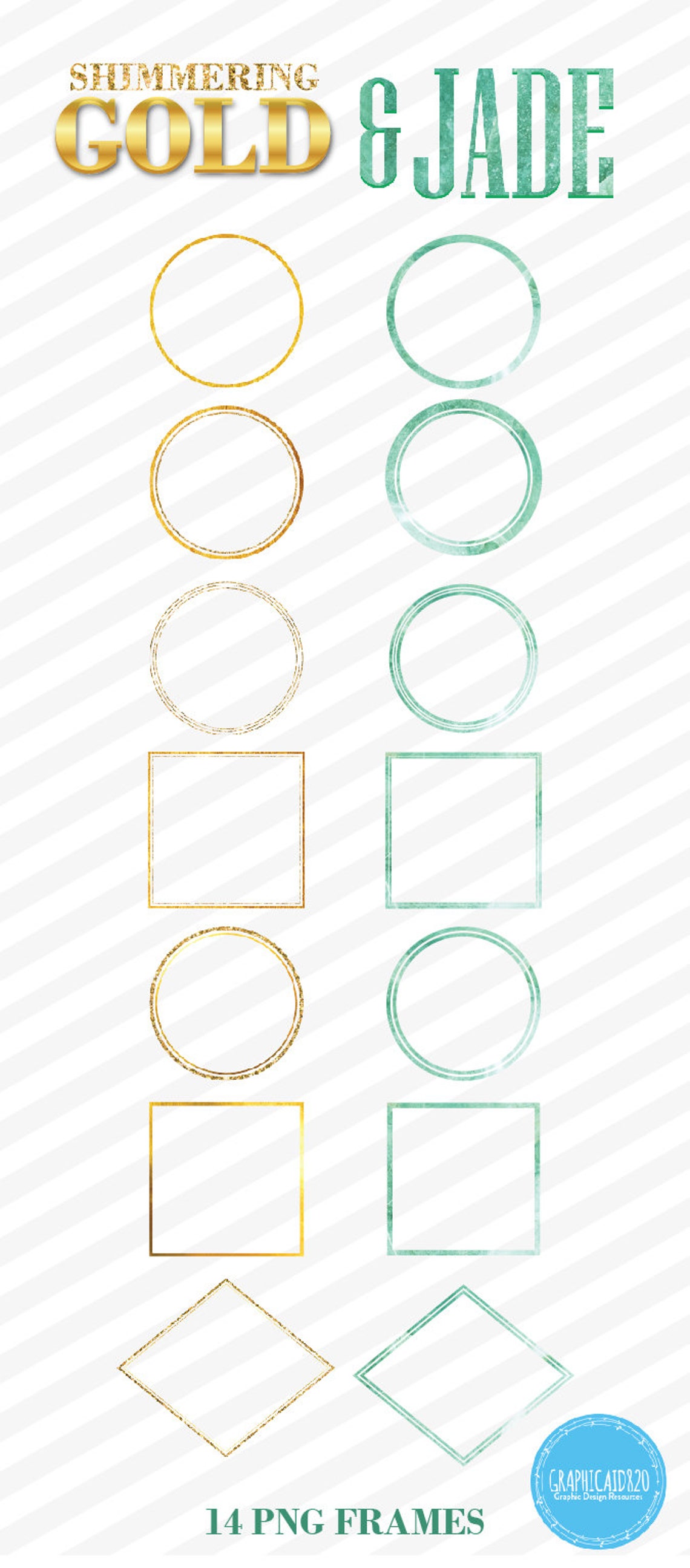 14 Metallic Gold and Jade Frames Png Clip Art Circle Square - Etsy
