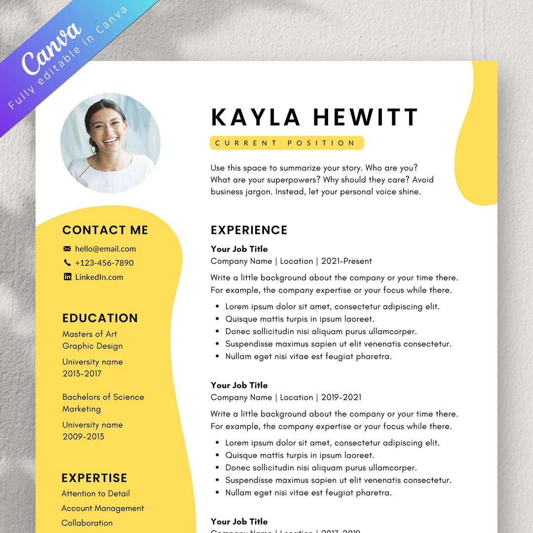 Creative Resume Template Canva | Professional CV Template | Modern ...