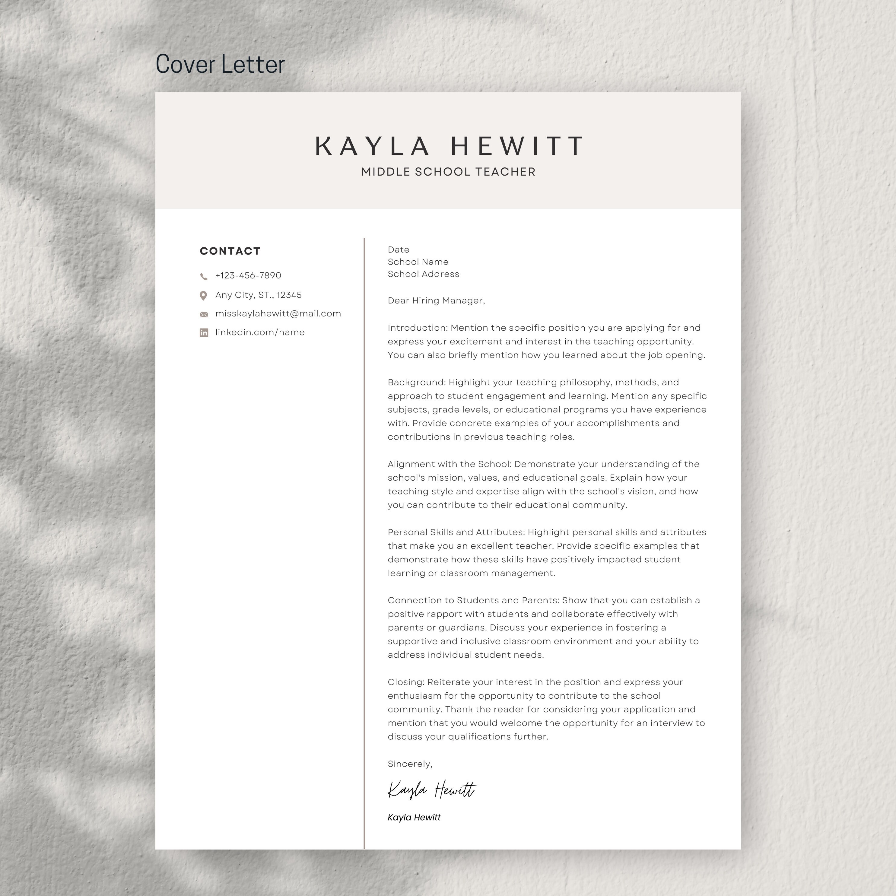 Minimalist Teacher Resume Template CV Teacher Template - Etsy
