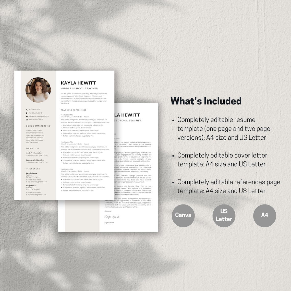 Modern Teacher Resume Template, CV Teacher Template, Teacher Canva ...