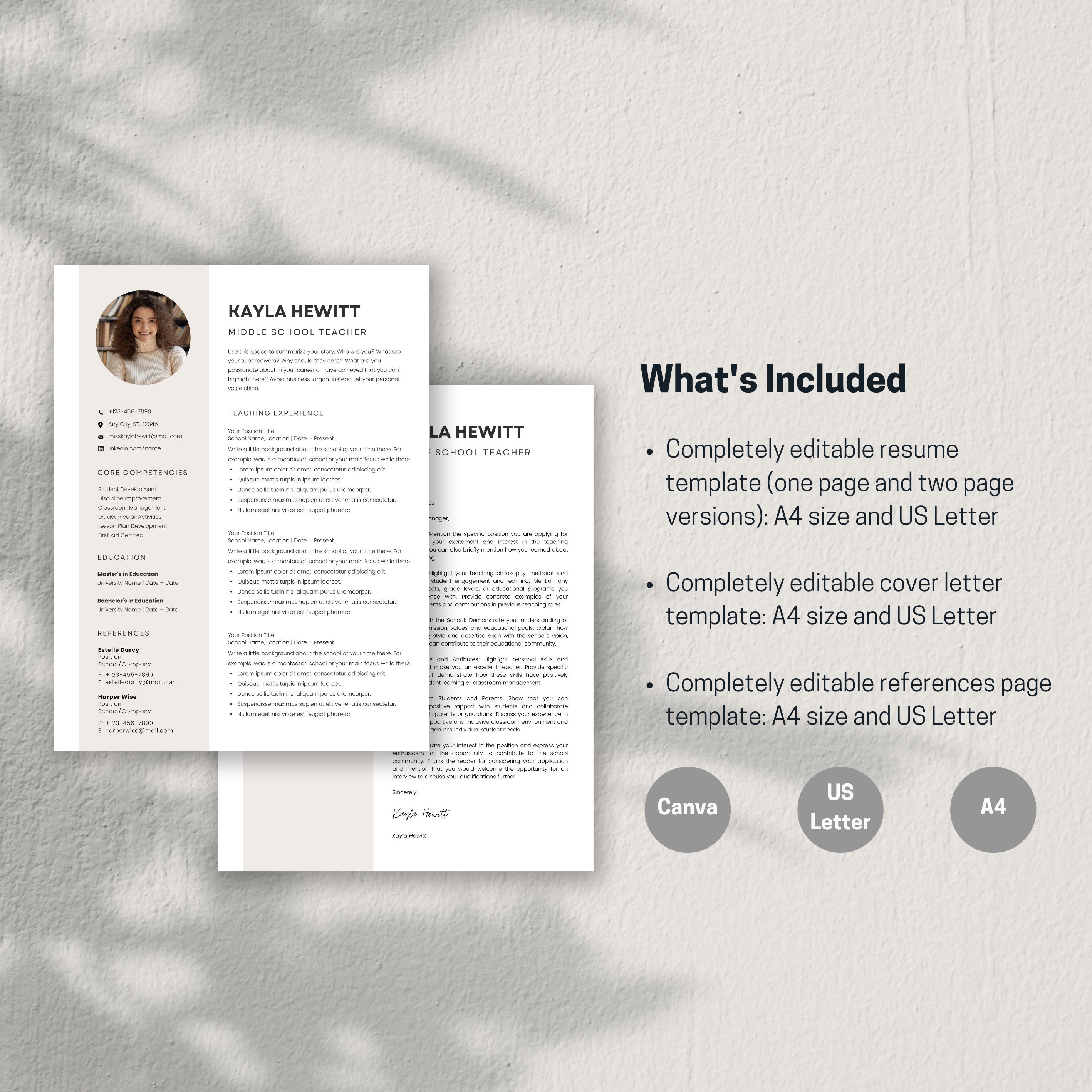 Modern Teacher Resume Template, CV Teacher Template, Teacher Canva ...