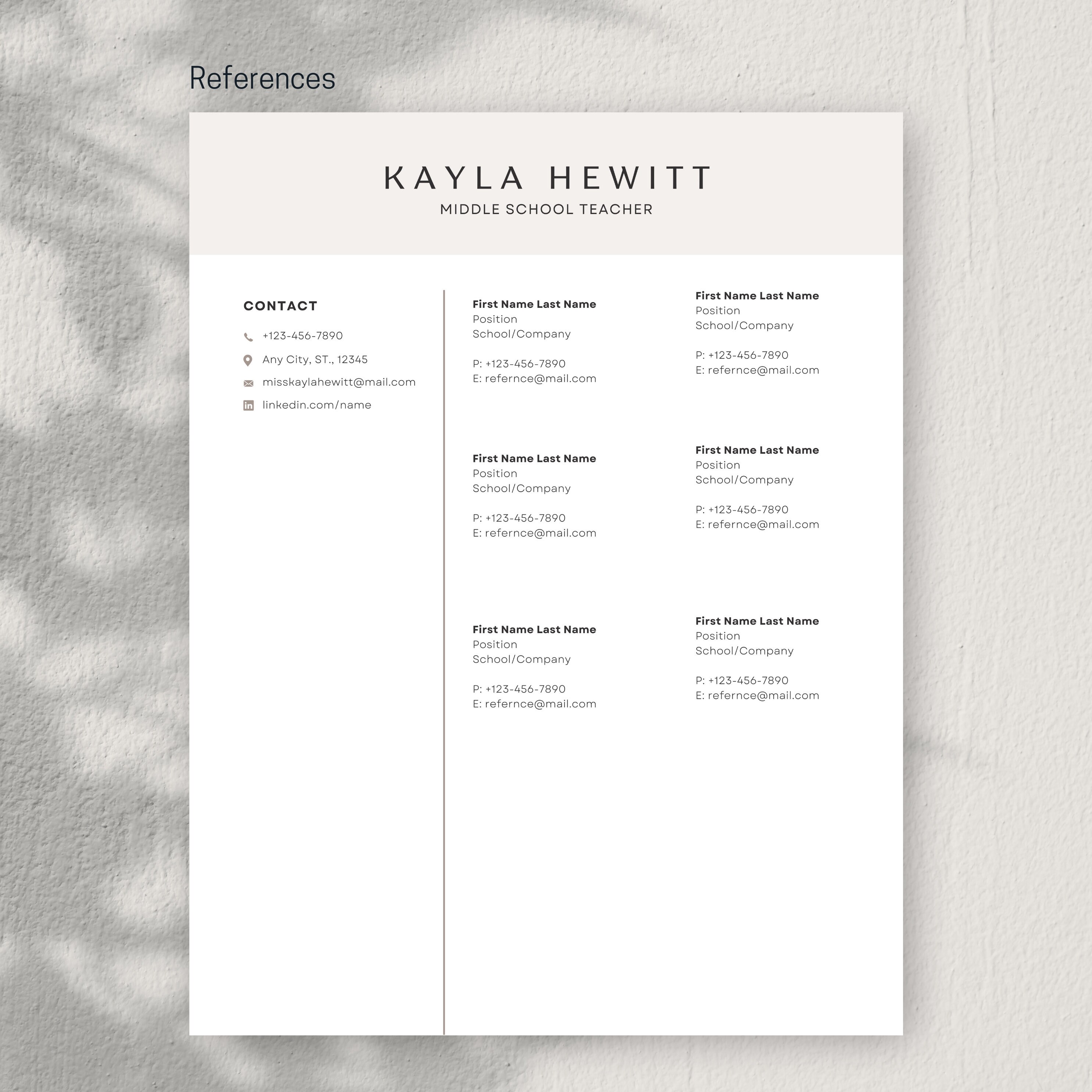 Minimalist Teacher Resume Template CV Teacher Template - Etsy