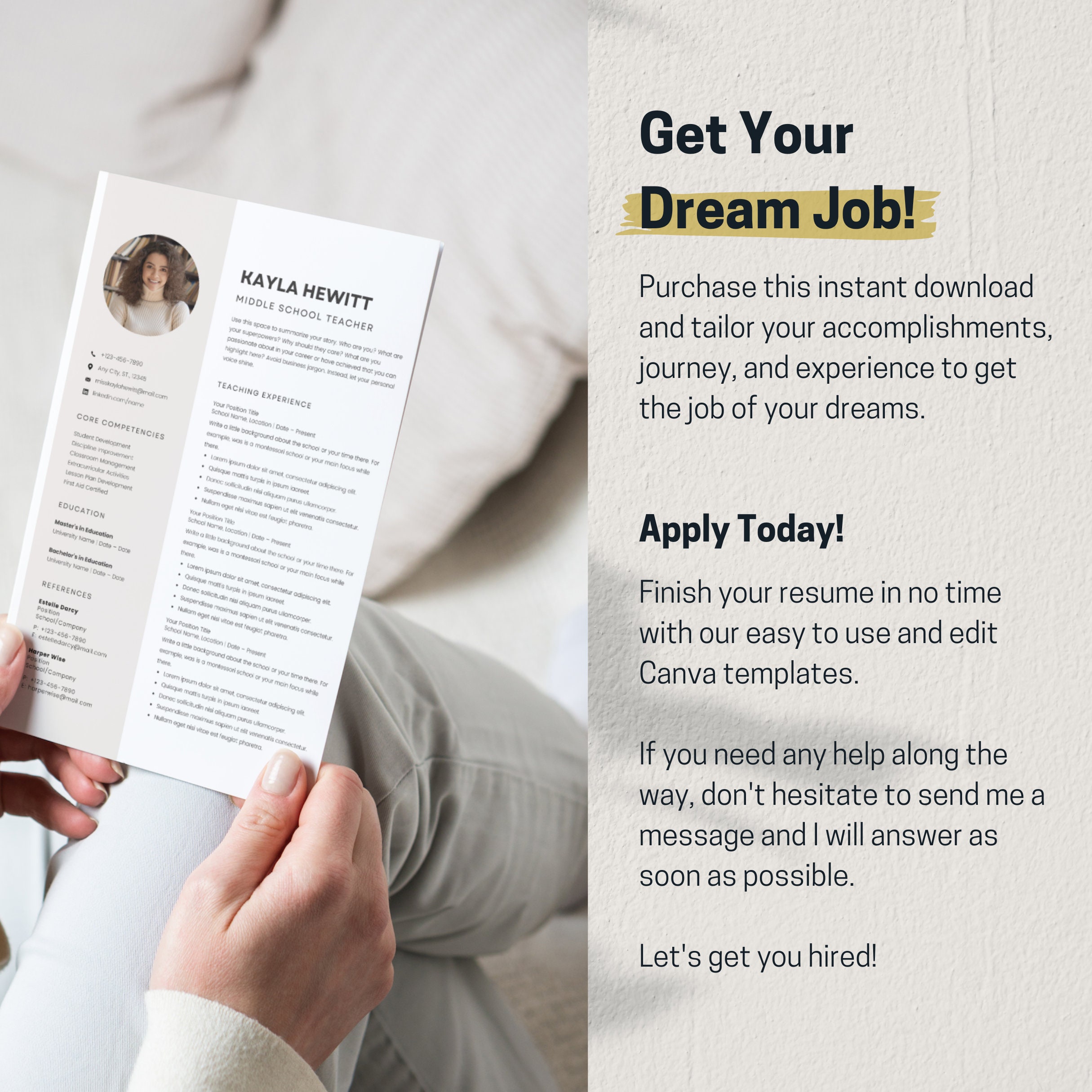 Modern Teacher Resume Template, CV Teacher Template, Teacher Canva ...